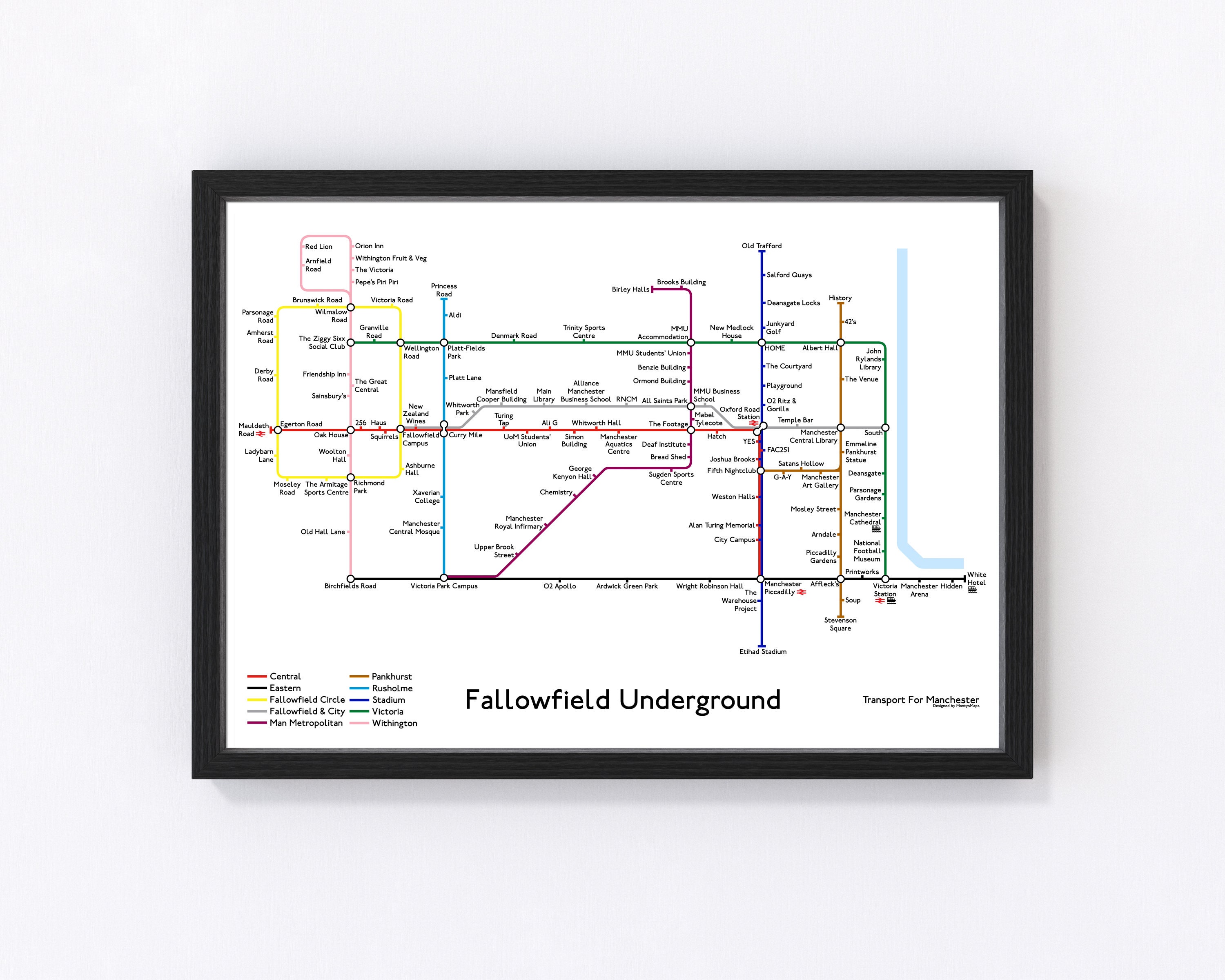 Manchester Fallowfield Underground Map - Etsy UK
