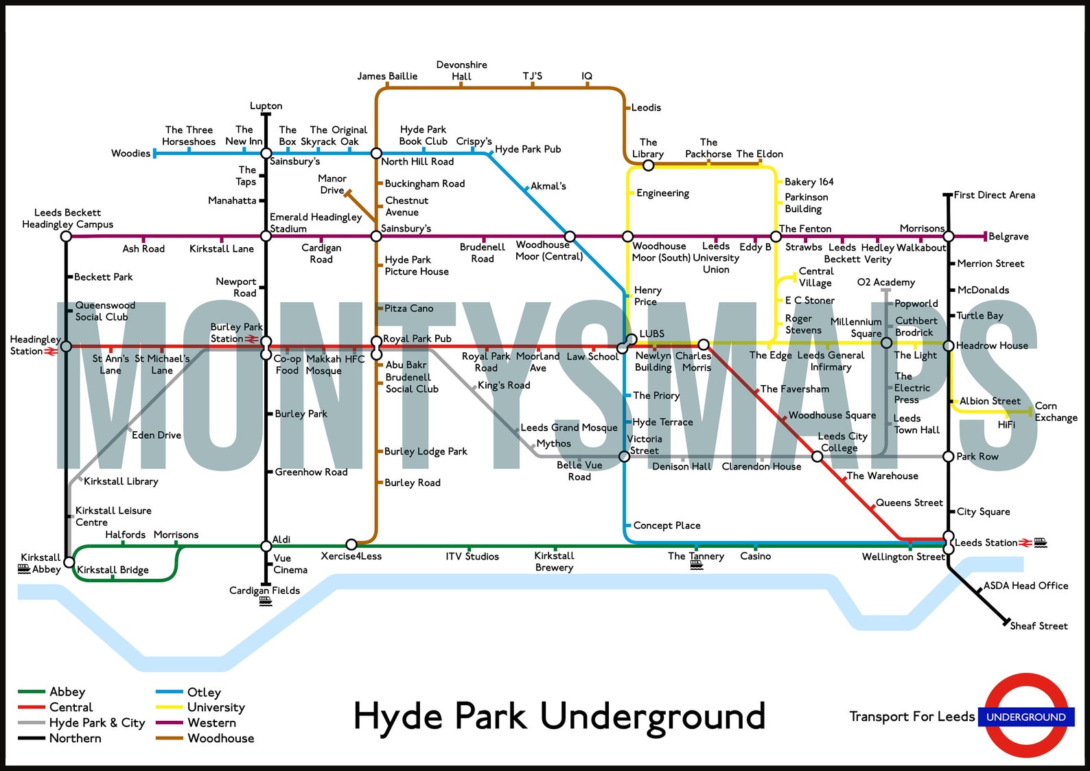 Leeds Hyde Park Underground Map | Etsy