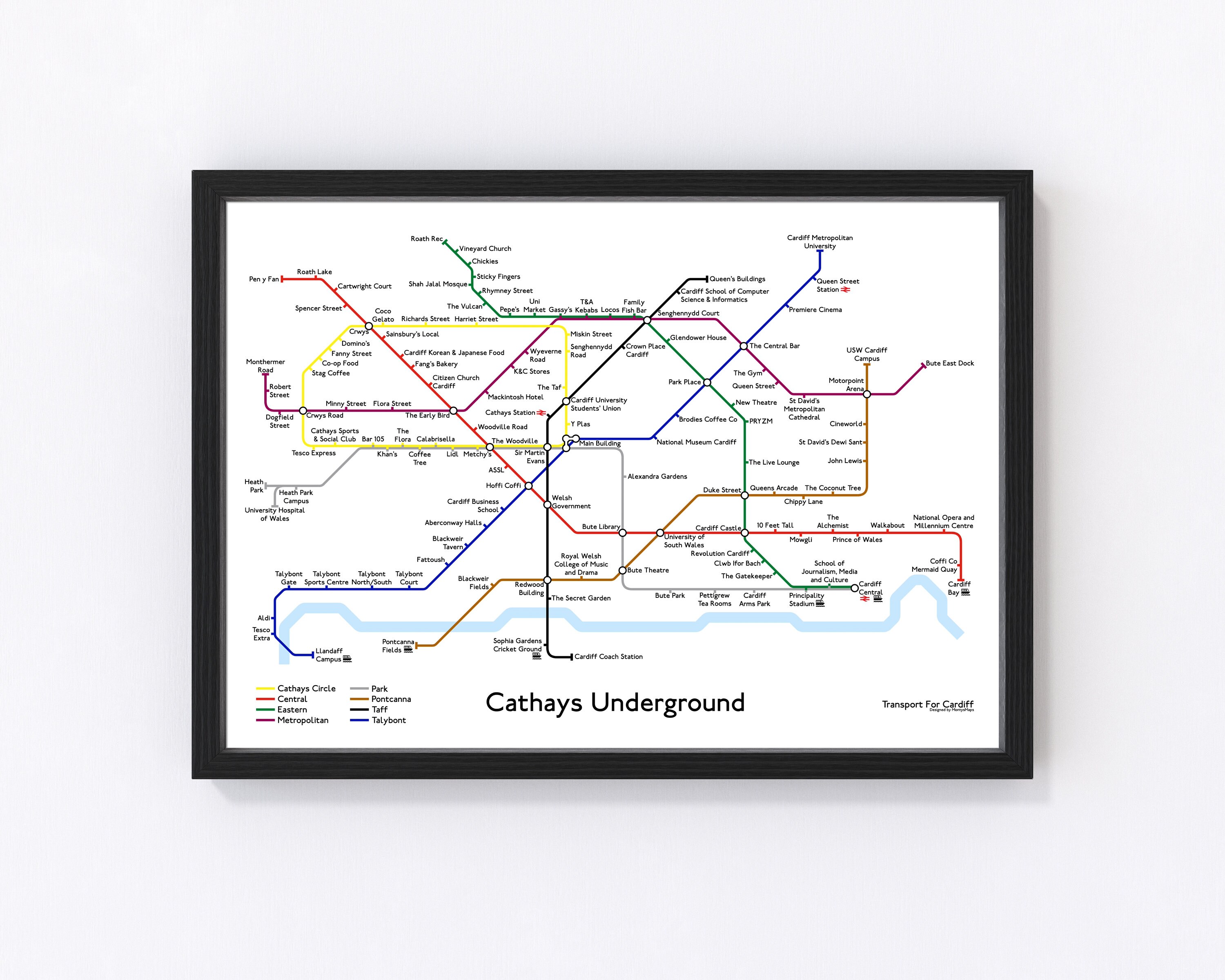 Cardiff Cathays Underground Map - Etsy UK