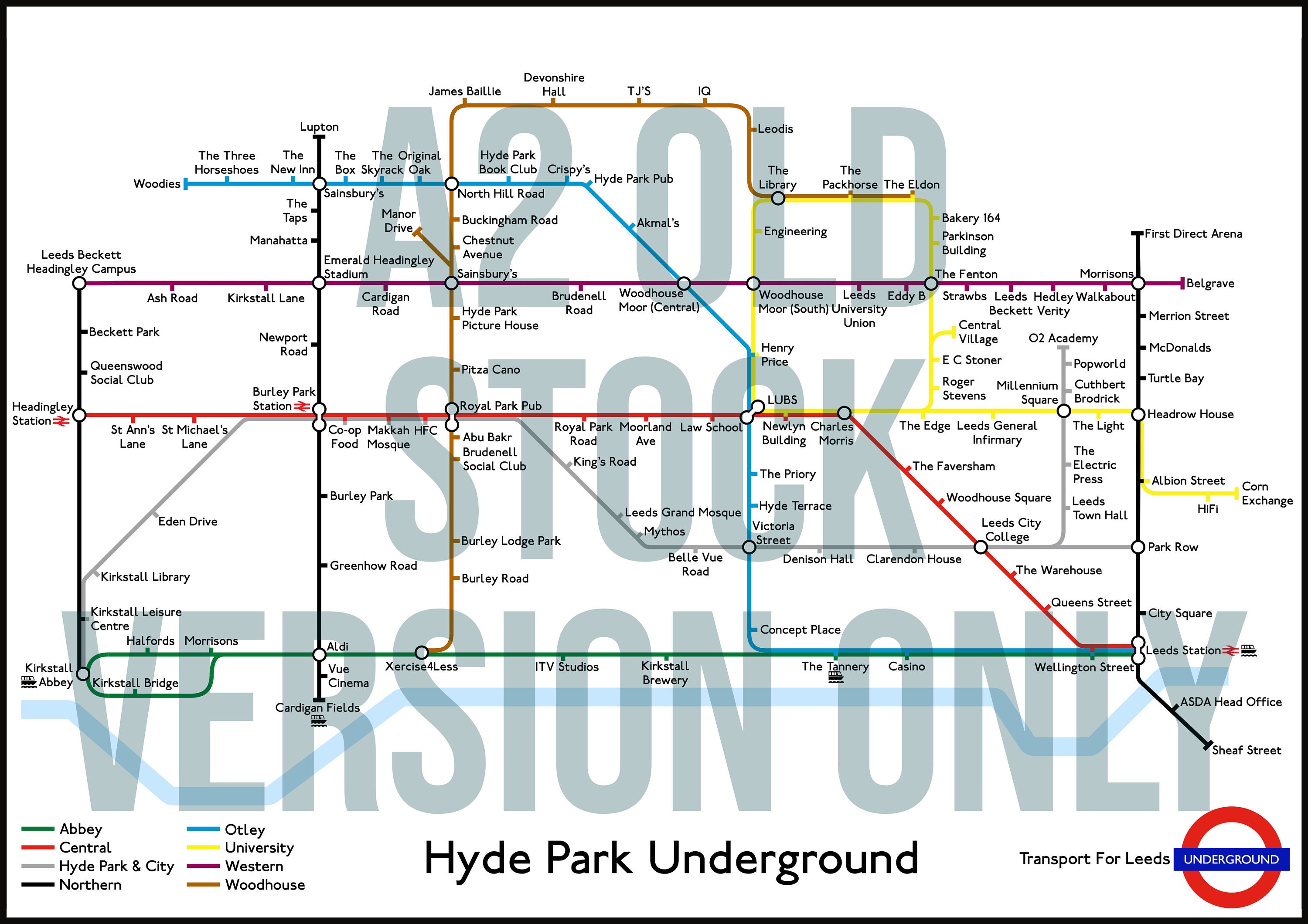 Leeds Hyde Park Underground Map - Etsy UK