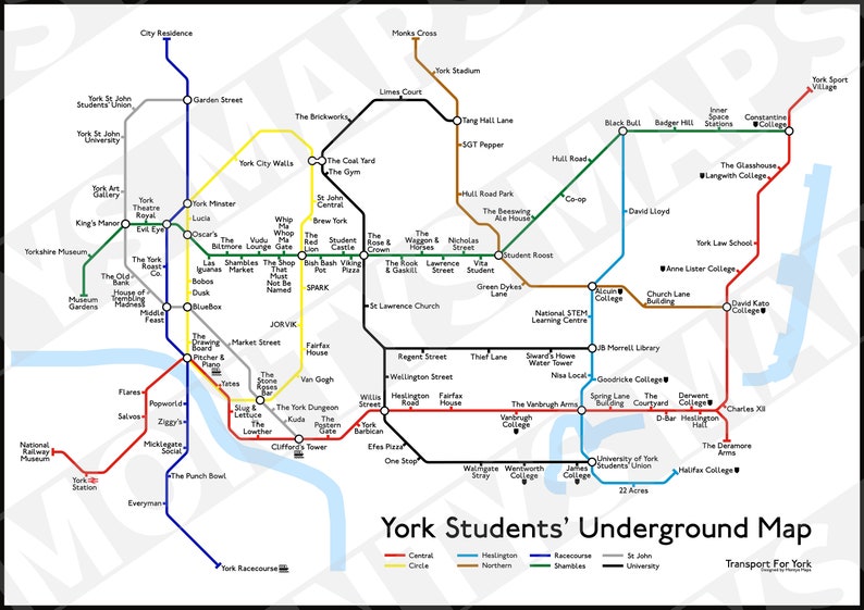 York Students' Underground Map - Etsy UK