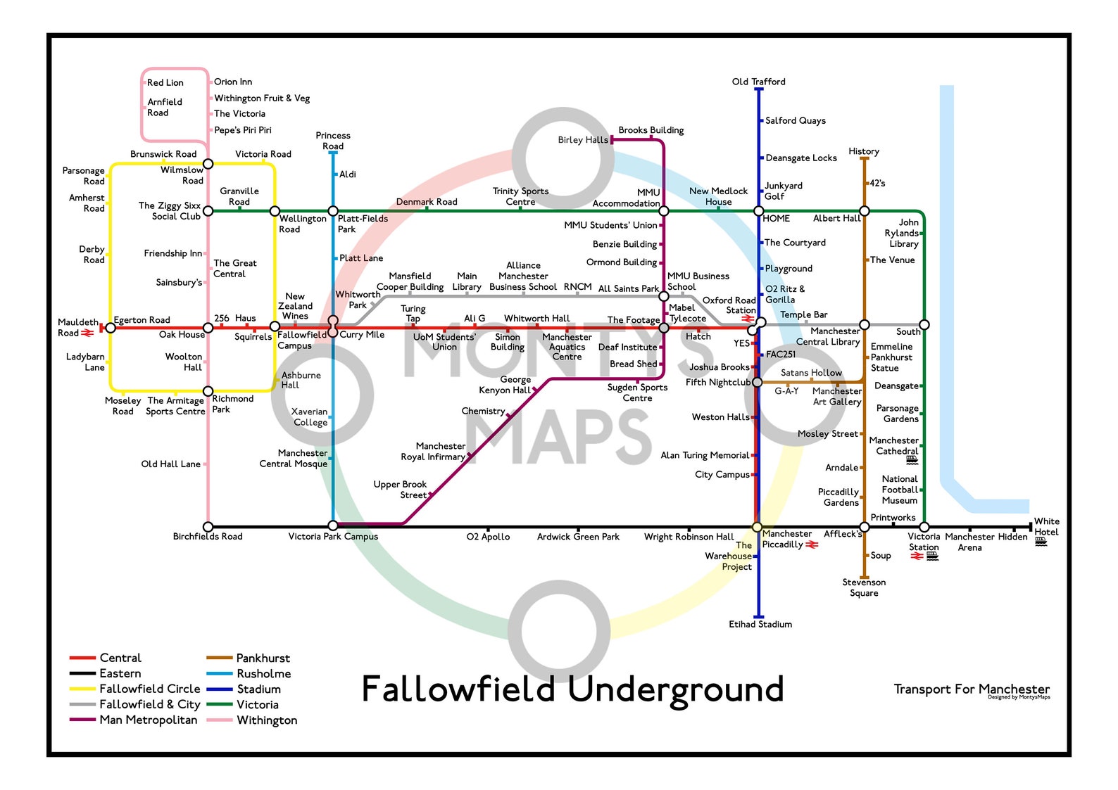 Manchester Fallowfield Underground Map | Etsy