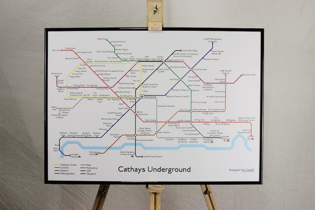 Cardiff Cathays Underground Map - Etsy.de