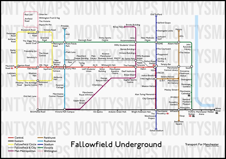 Manchester Fallowfield Underground Map - Etsy UK