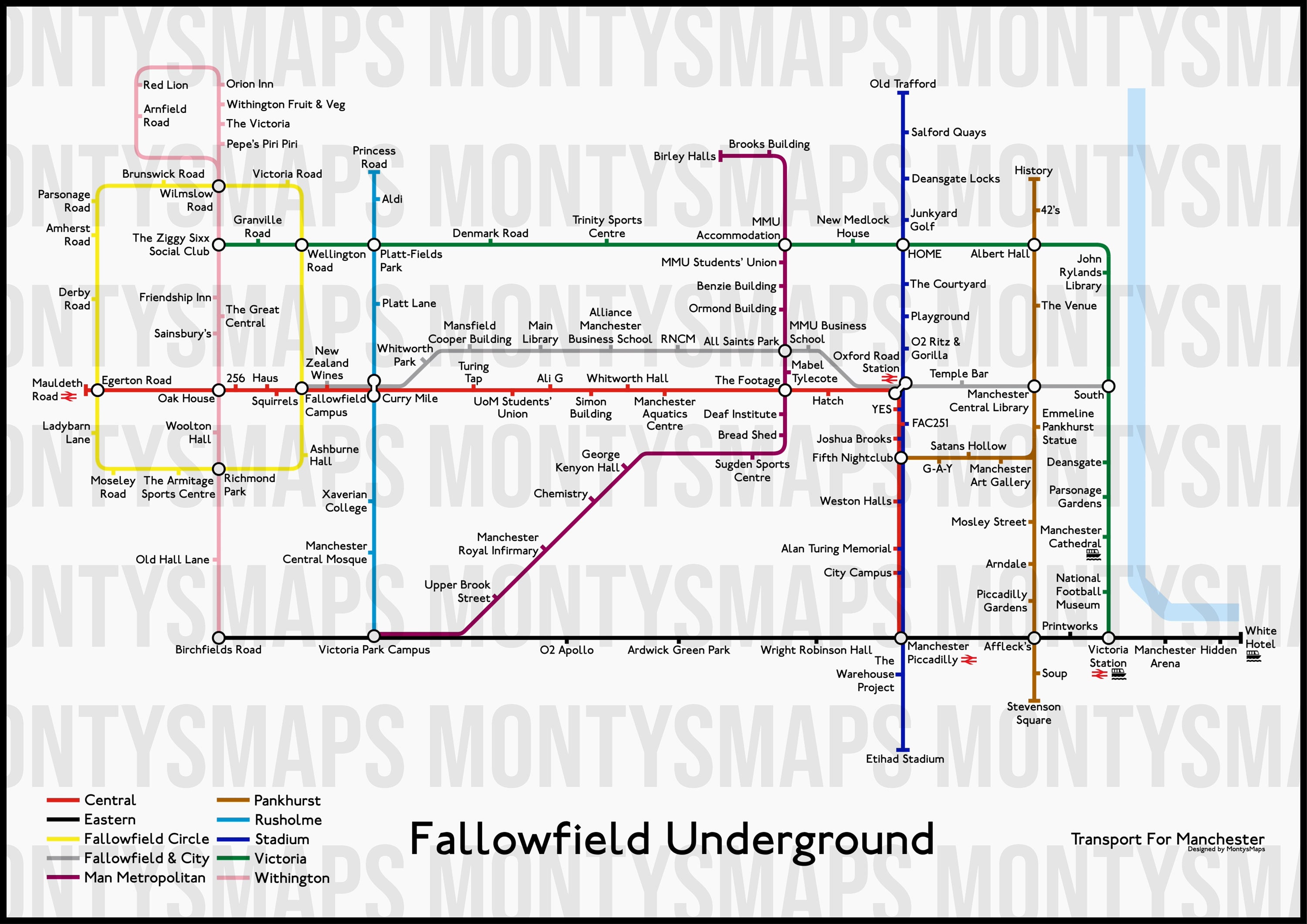 Manchester Fallowfield Underground Map - Etsy UK