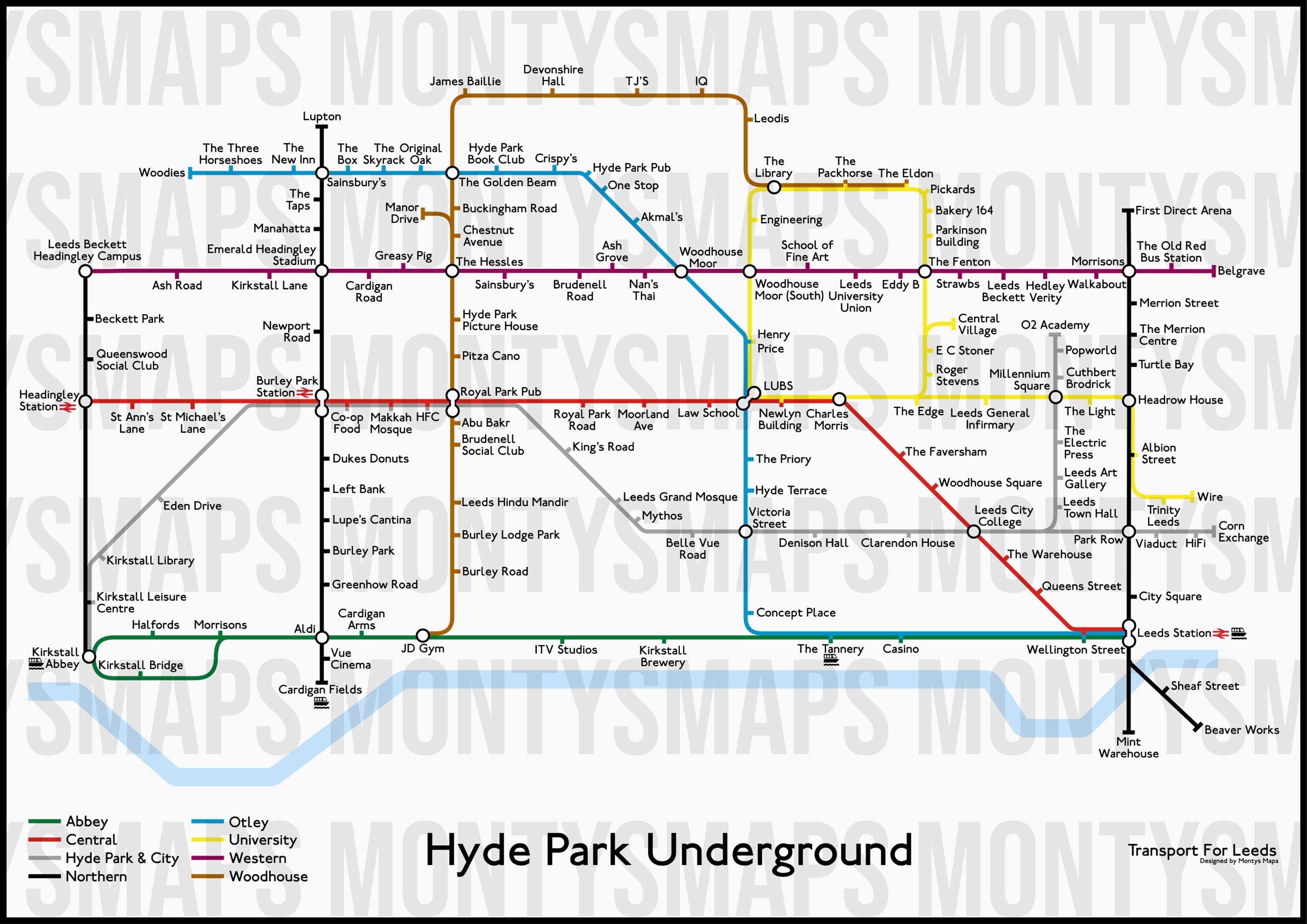 Leeds Hyde Park Underground Map - Etsy UK