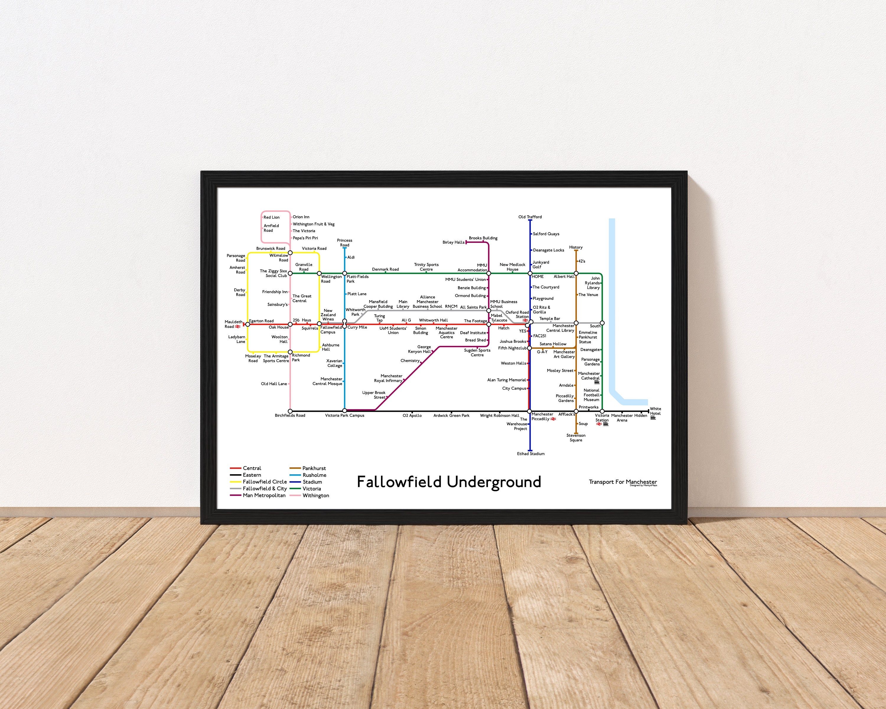 Manchester Fallowfield Underground Map - Etsy UK