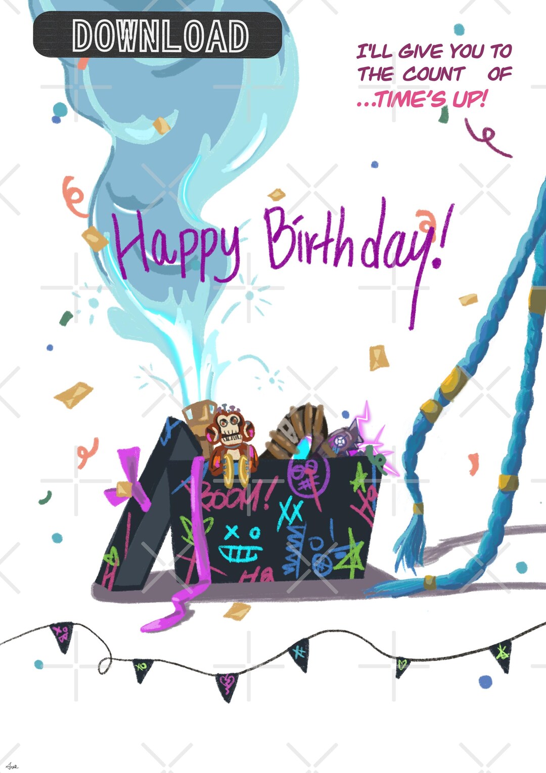 Arcane Jinx Birthday Card: League of Legends Fan Art (digital Download ...