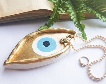 Evil Eye Ring Dish, Trinket Dish, Clay Ring Dish, Jewelry Dish, Witchy ...