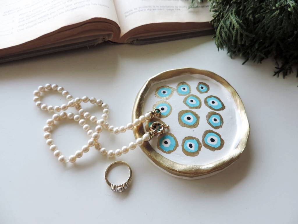 Evil Eye Ring Dish, Trinket Dish, Clay Ring Dish, Jewelry Dish, Witchy ...