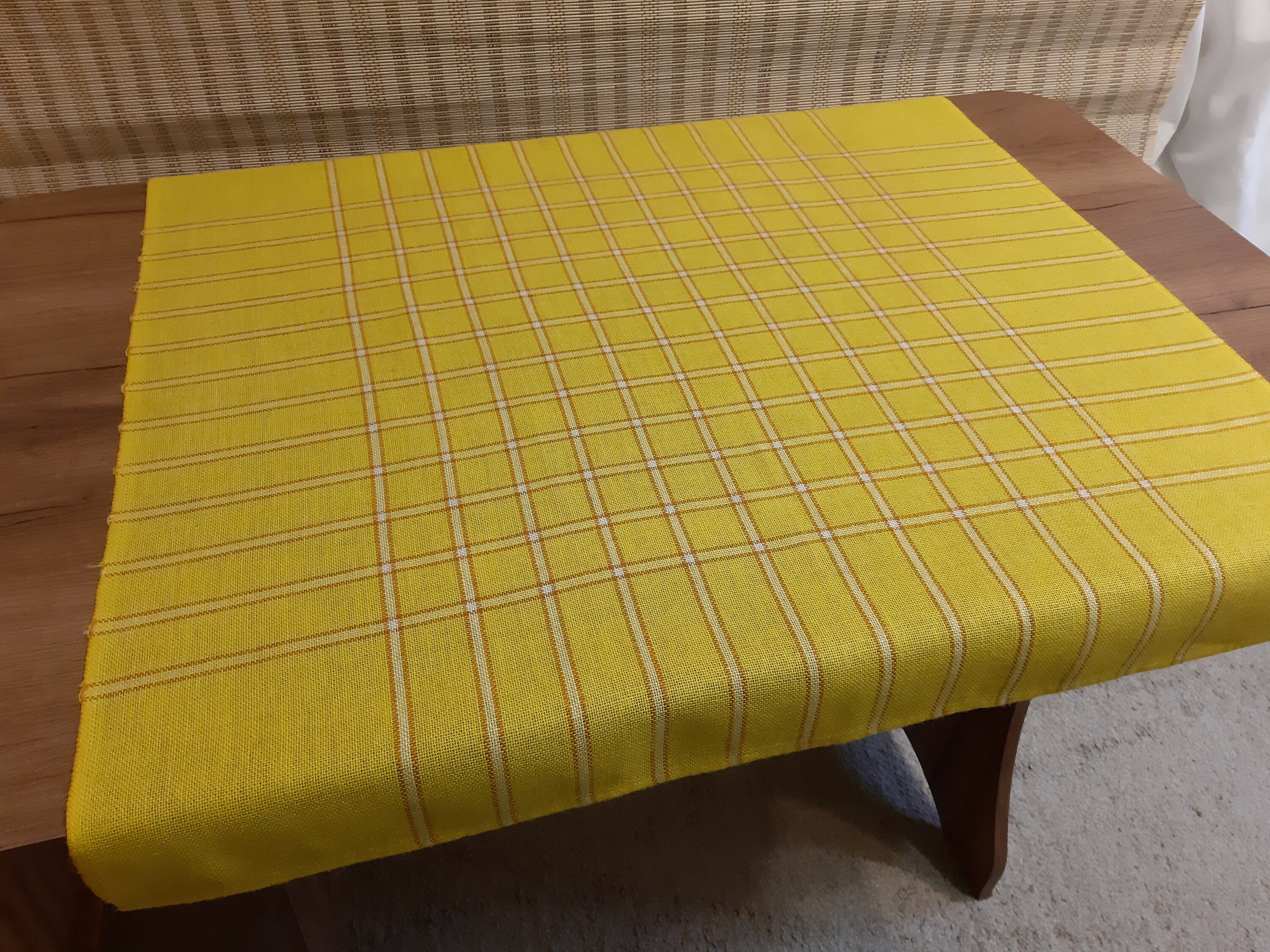 Vintage Yellow Woven Synthetic Wool Tablecloth, Small Tablecloth ...