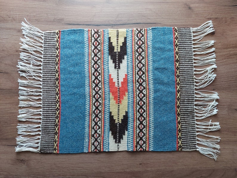 Vintage Handwoven Wool Table Mat , Design Decor , Vintage Home Textile ...