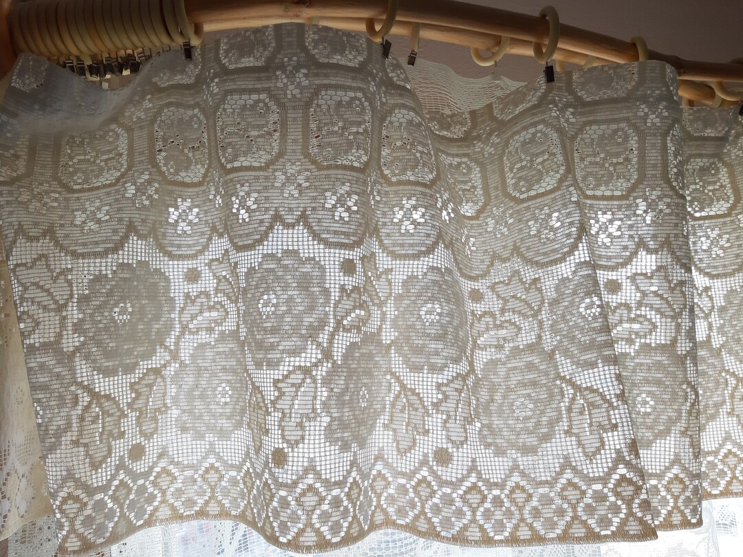 Vintage Beige Floral Net Valance, Scandinavian Valance Curtains ...