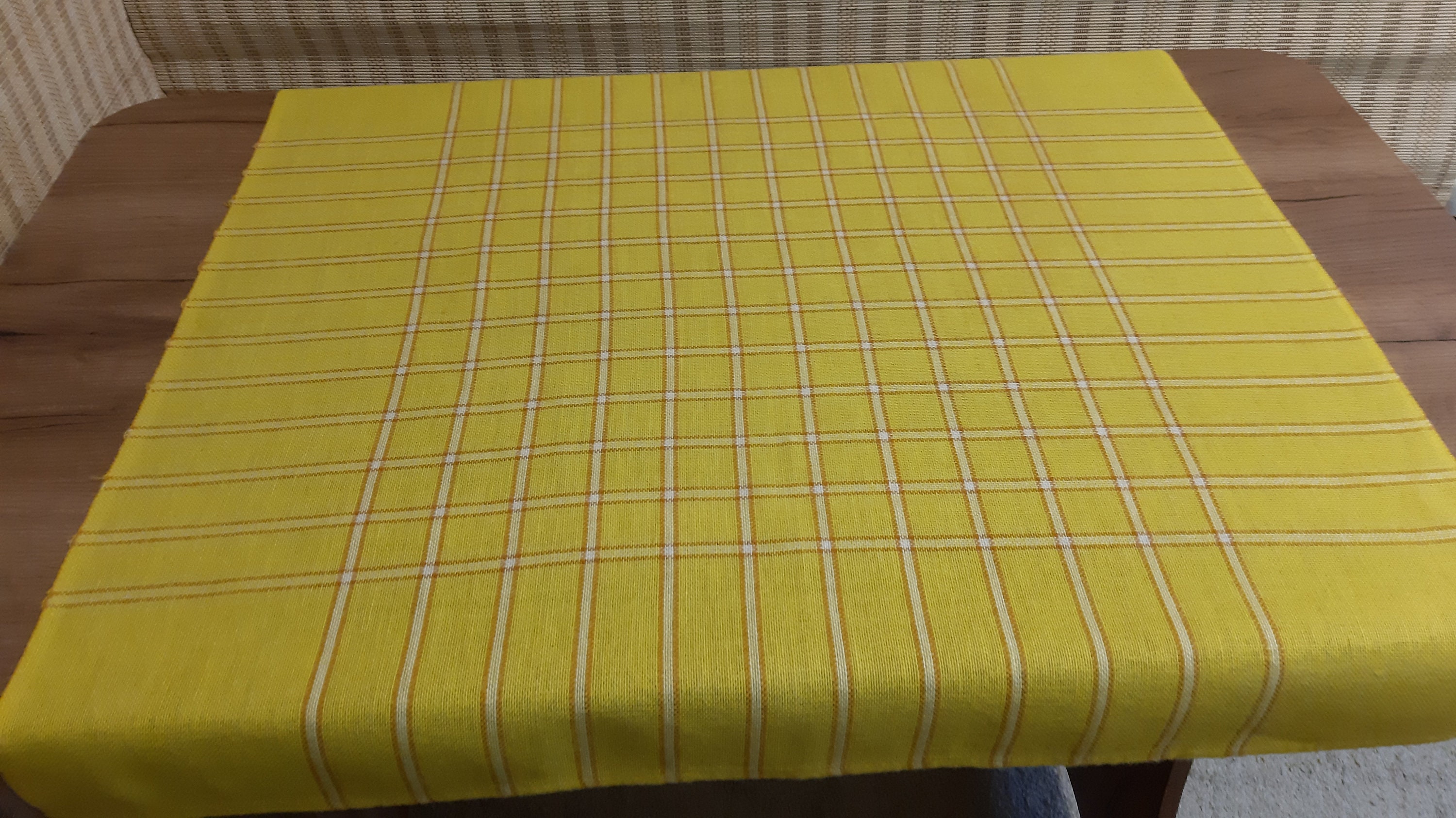 Vintage Yellow Woven Synthetic Wool Tablecloth, Small Tablecloth ...