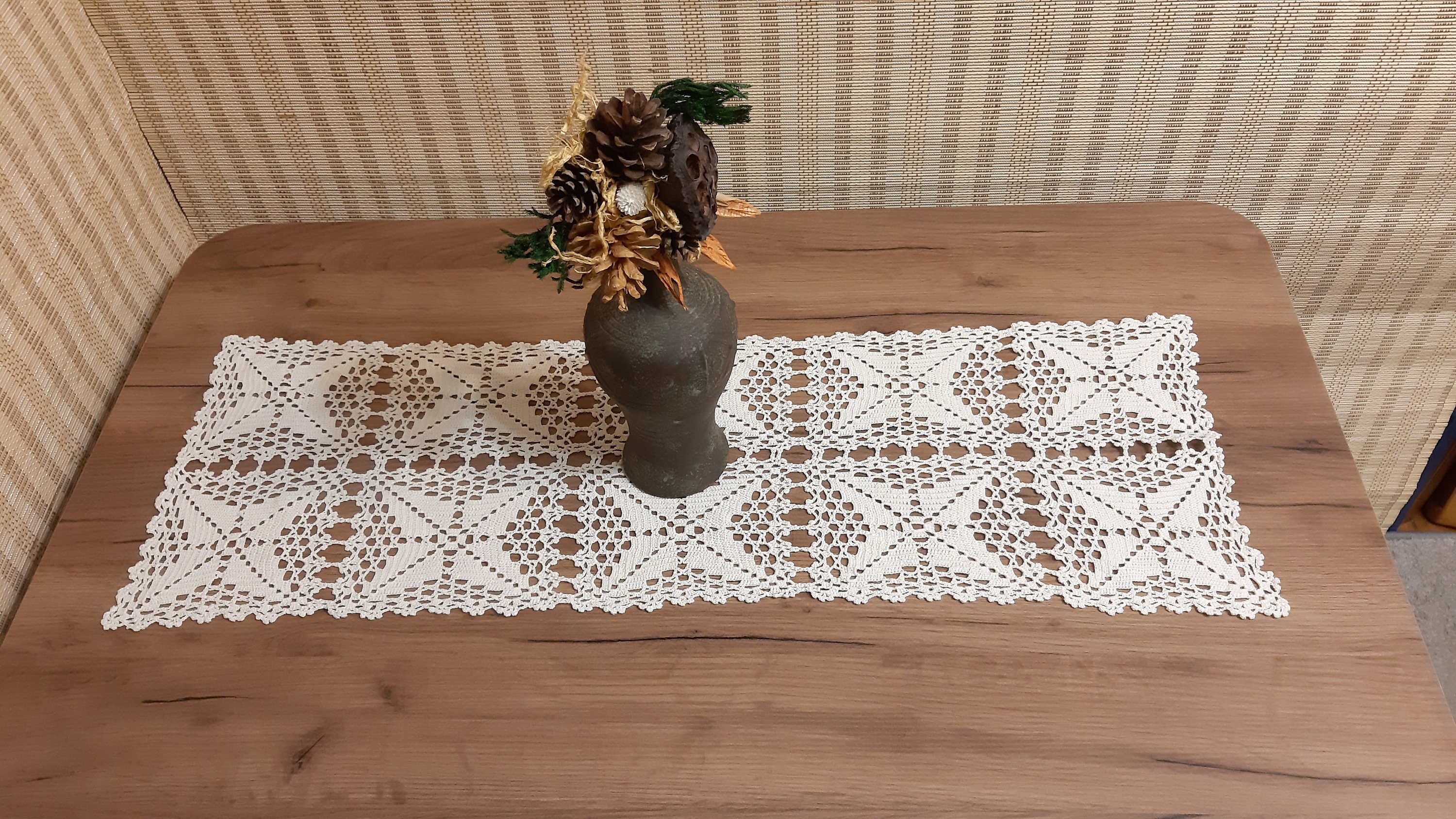 Vintage White Handmade Crochet Cotton Fabric Table Runner, Rustic ...