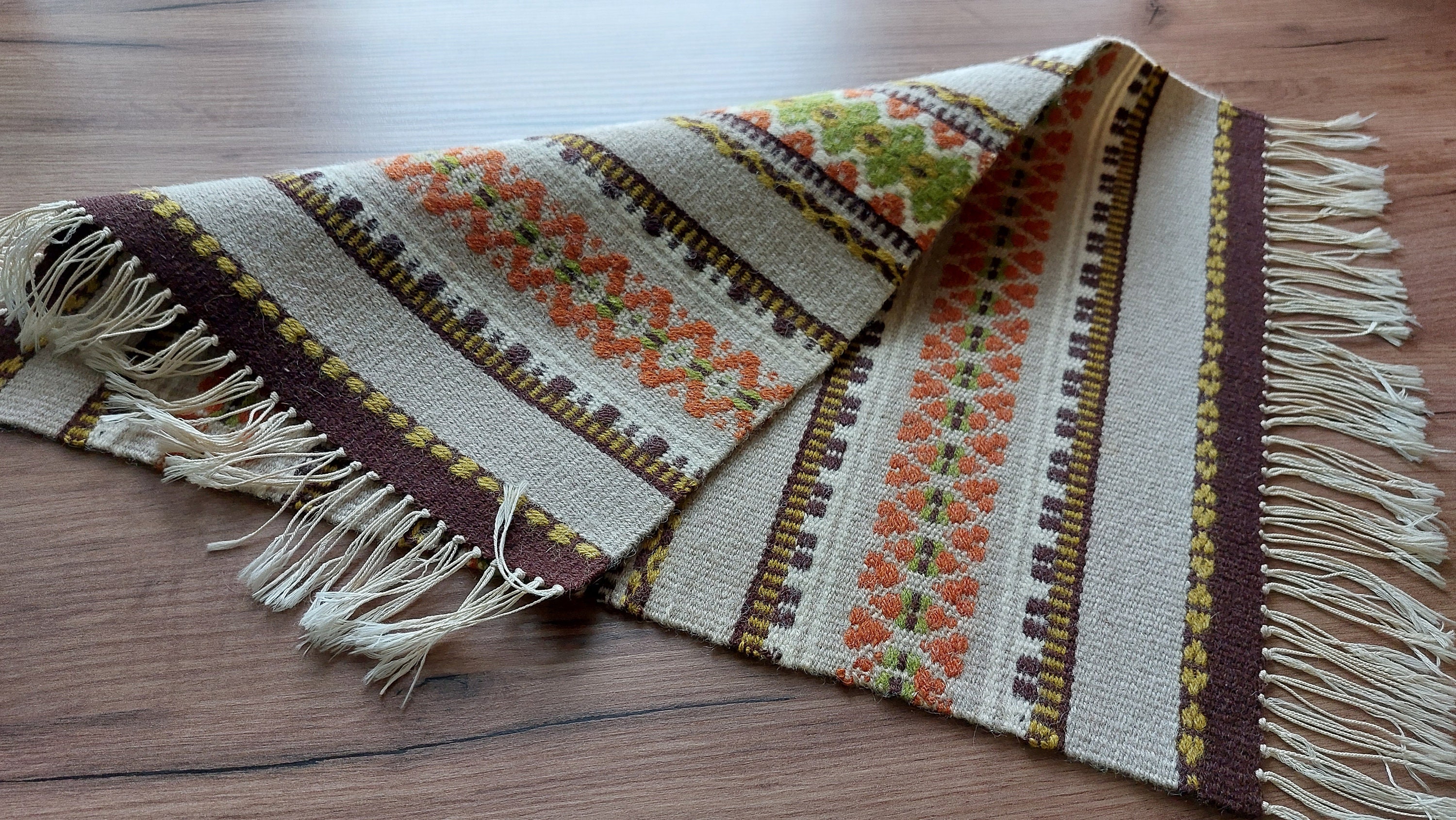Both Sides Usable Vintage Handwoven Wool Table Mat , Scandinavian Table ...