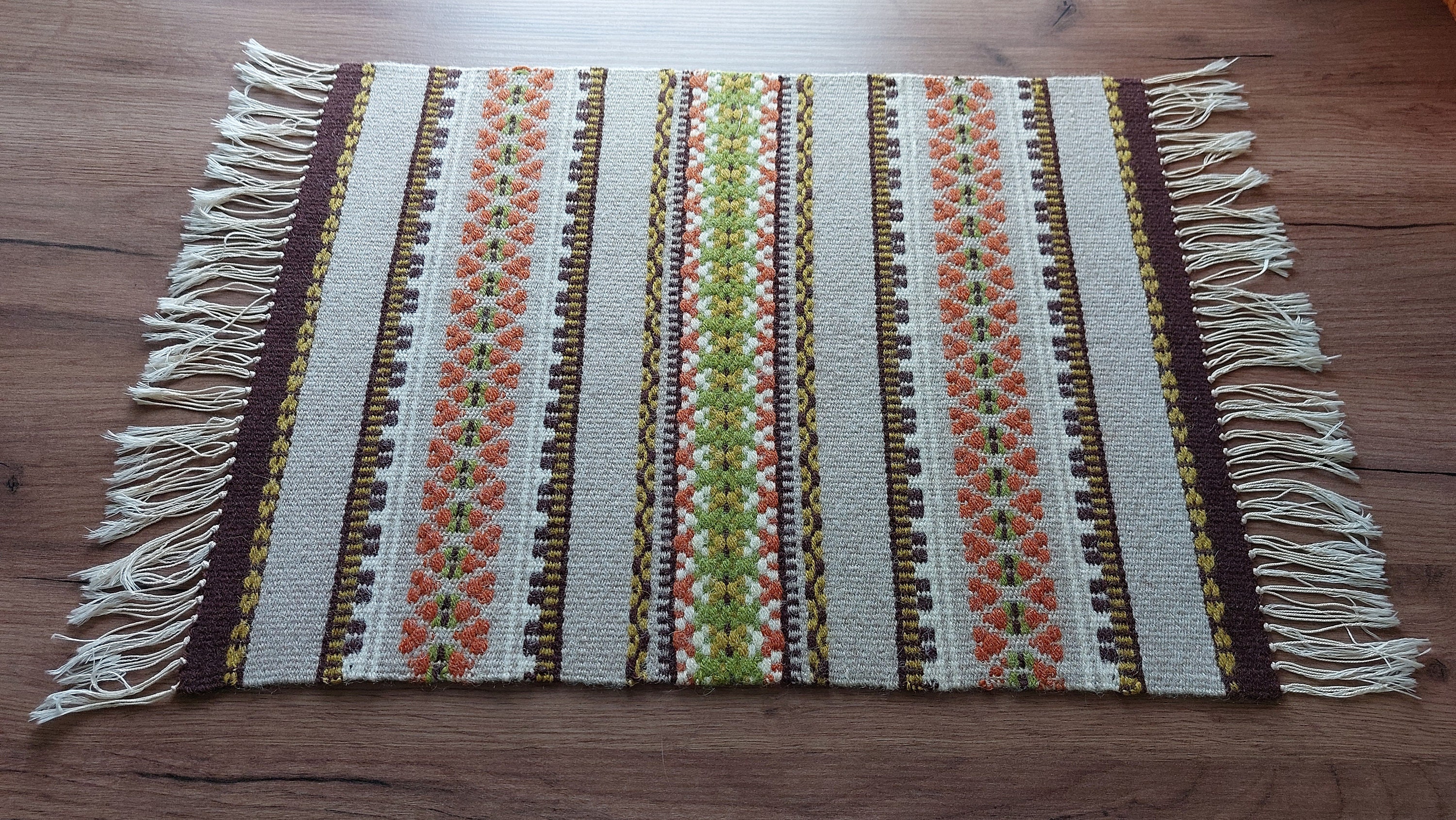 Both Sides Usable Vintage Handwoven Wool Table Mat , Scandinavian Table ...
