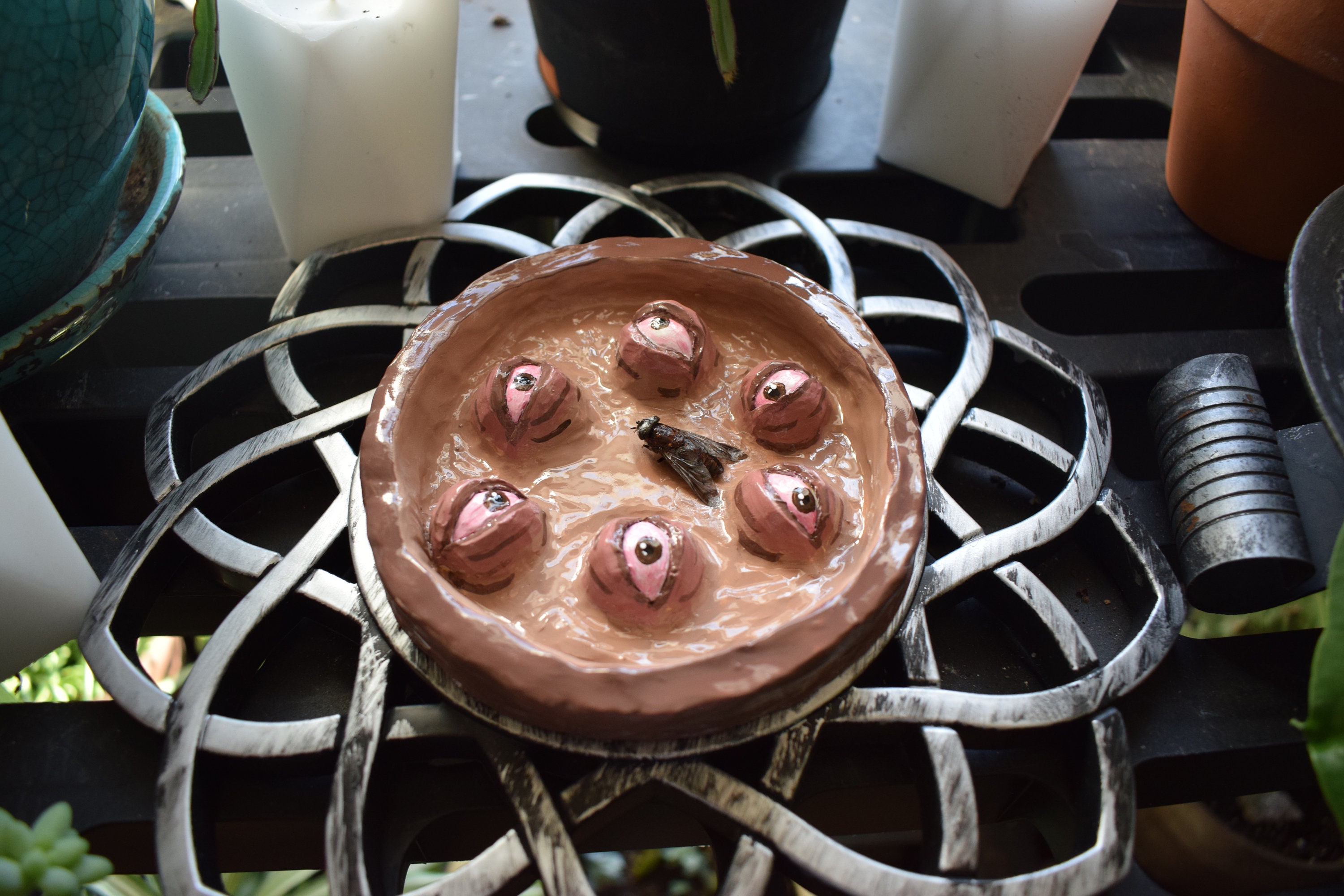 Goblin Core Clay Art Round Wall Sculpture Painting Details With Real ...