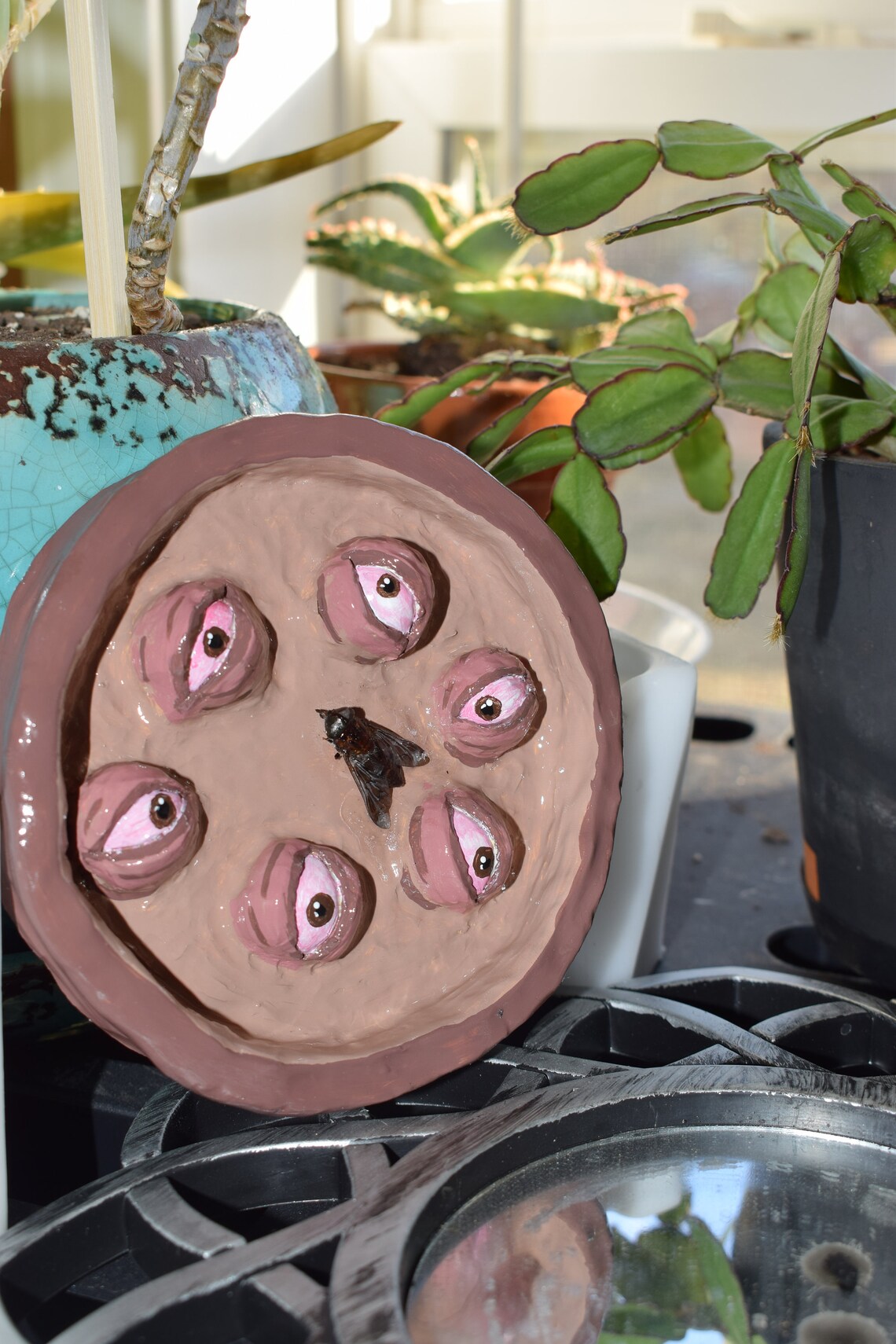 Goblin Core Clay Art Round Wall Sculpture Painting Details With Real ...