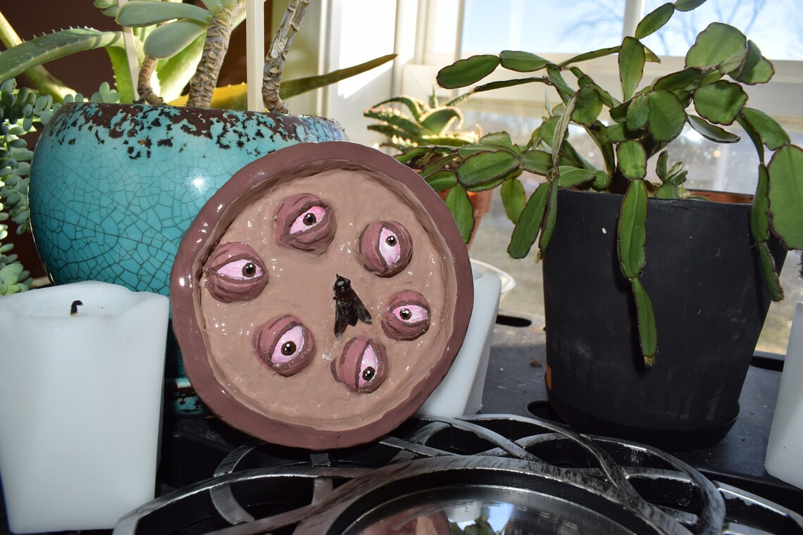 Goblin Core Clay Art Round Wall Sculpture Painting Details With Real ...