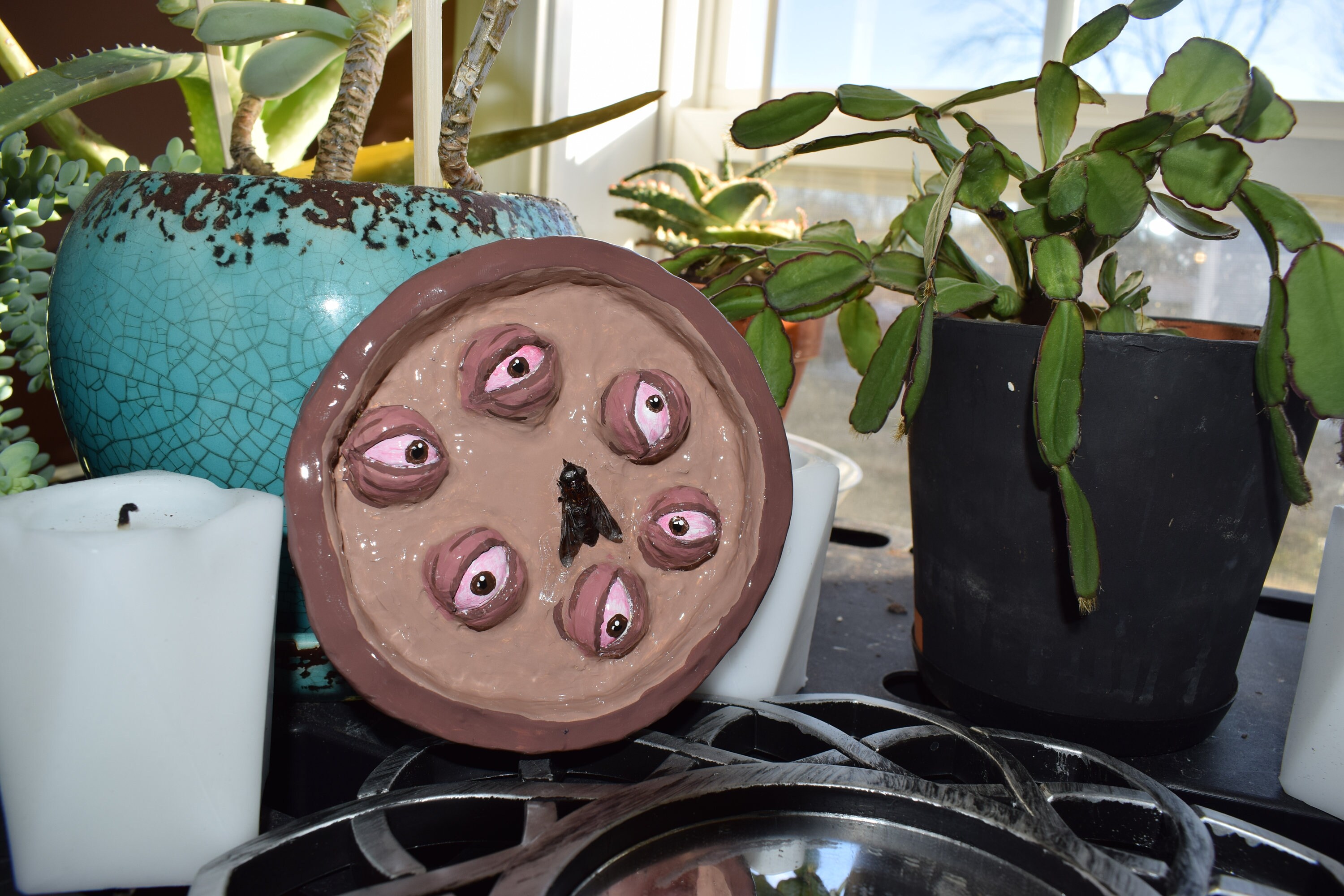 Goblin Core Clay Art Round Wall Sculpture Painting Details With Real ...