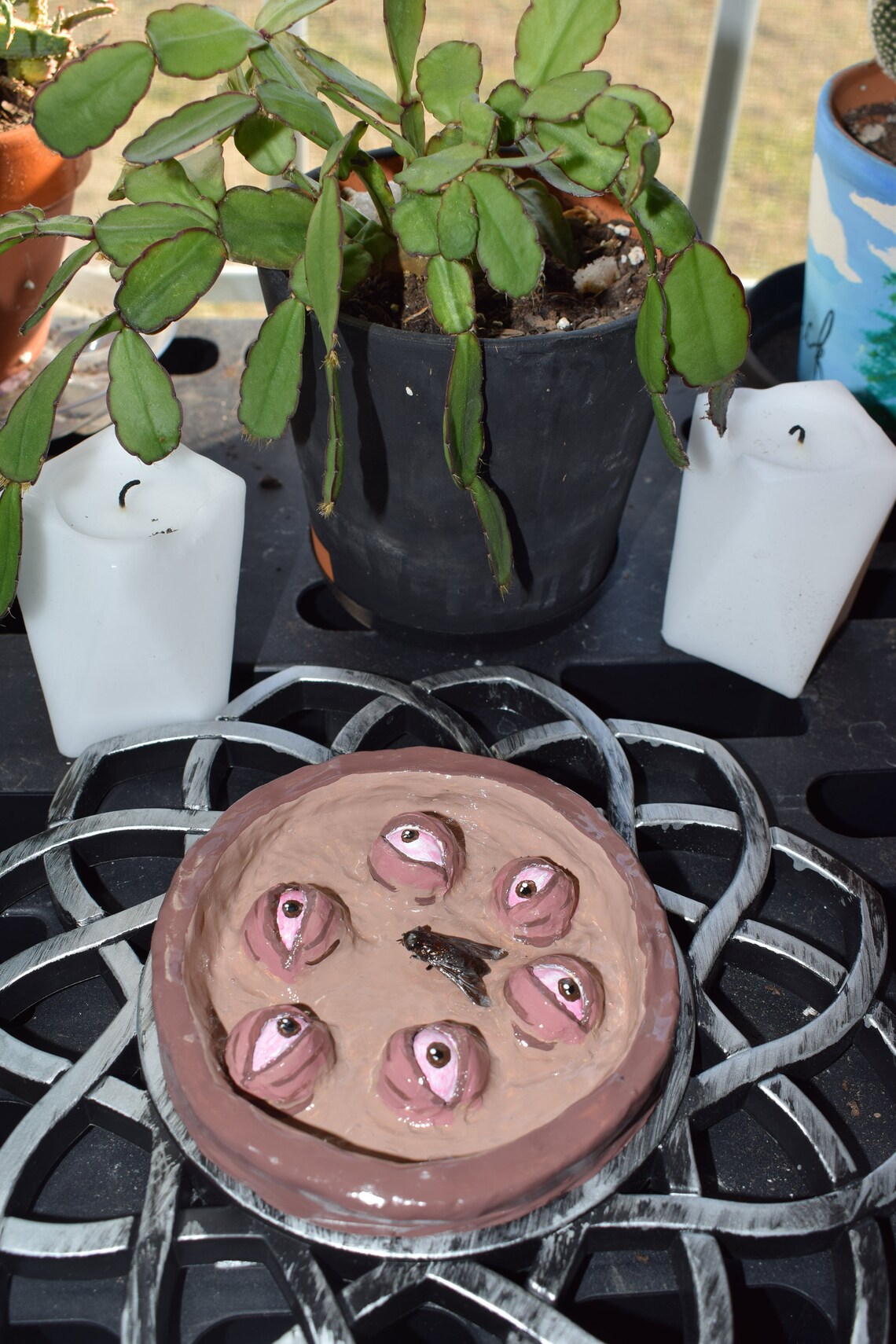 Goblin Core Clay Art Round Wall Sculpture Painting Details With Real ...