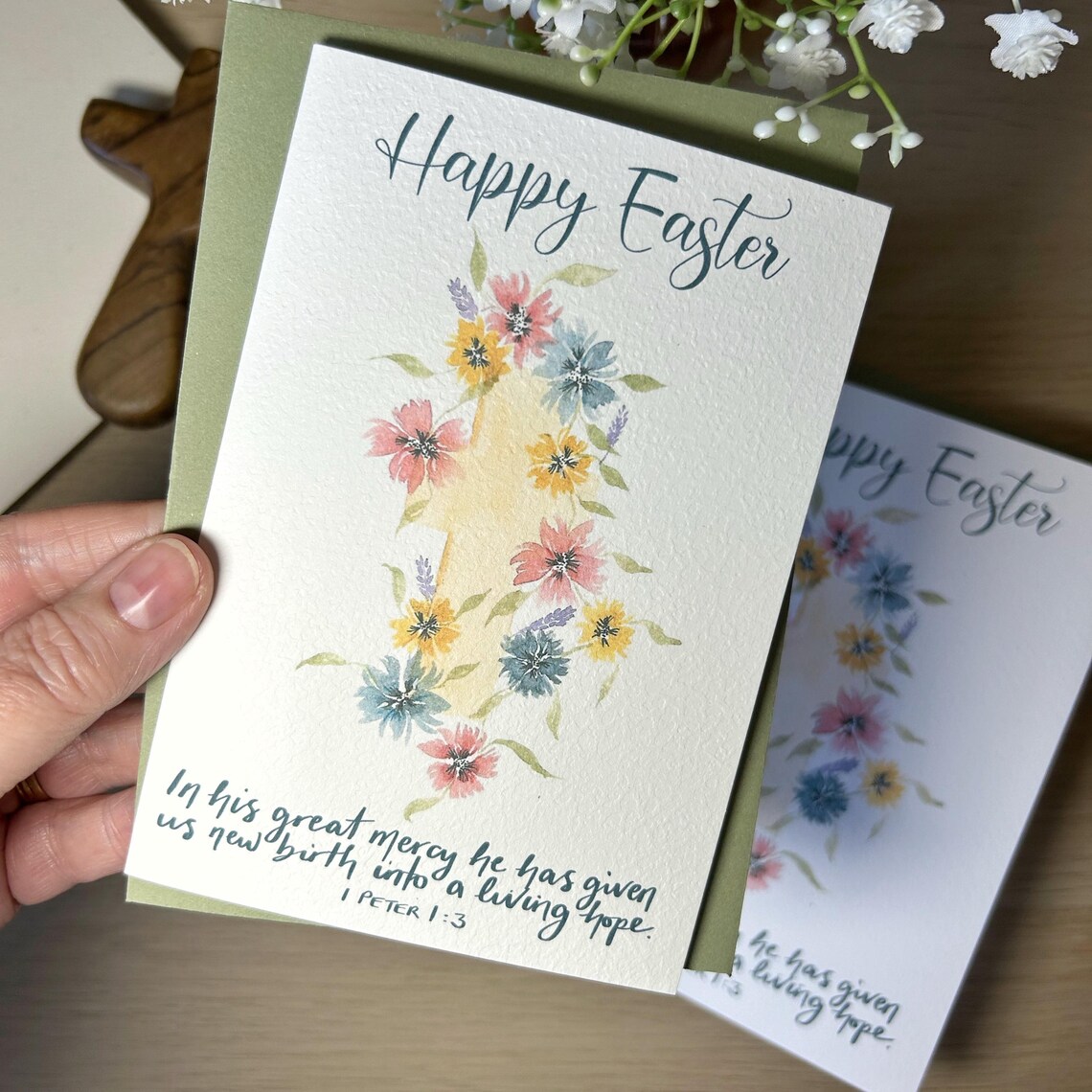 Christian Easter Card | Bible Verse Easter Card | Handpainted Flowers ...