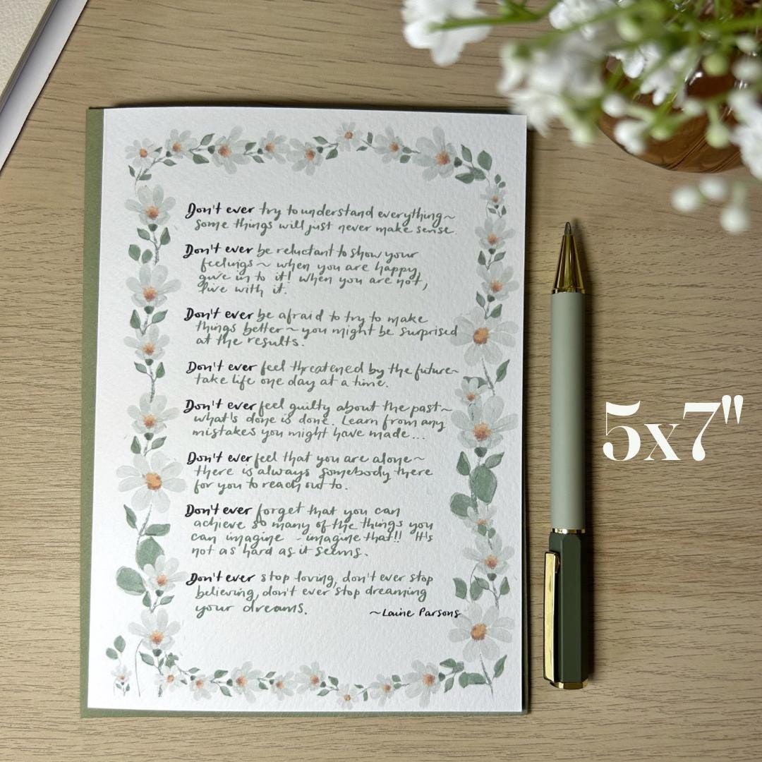 Hand-lettered 'don't Ever' Poem Card: Encouragement Gift - Etsy