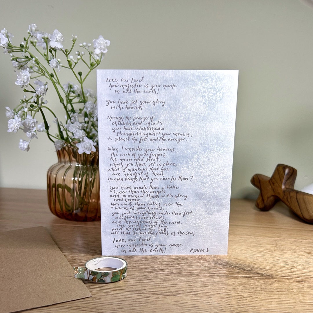 Psalm 8 Hand Lettered Bible Verse Card | Christian Encouragement Card ...
