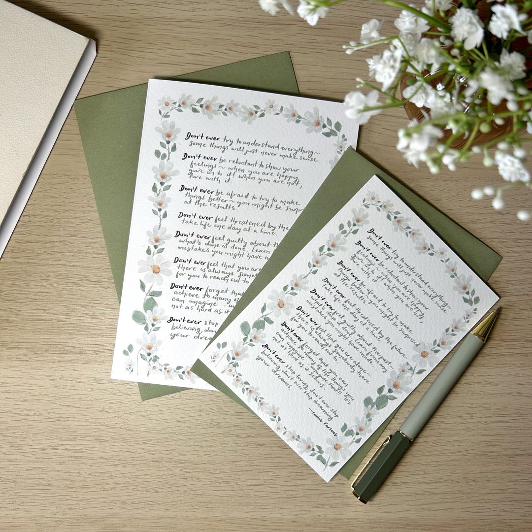 Hand-lettered 'don't Ever' Poem Card: Encouragement Gift - Etsy