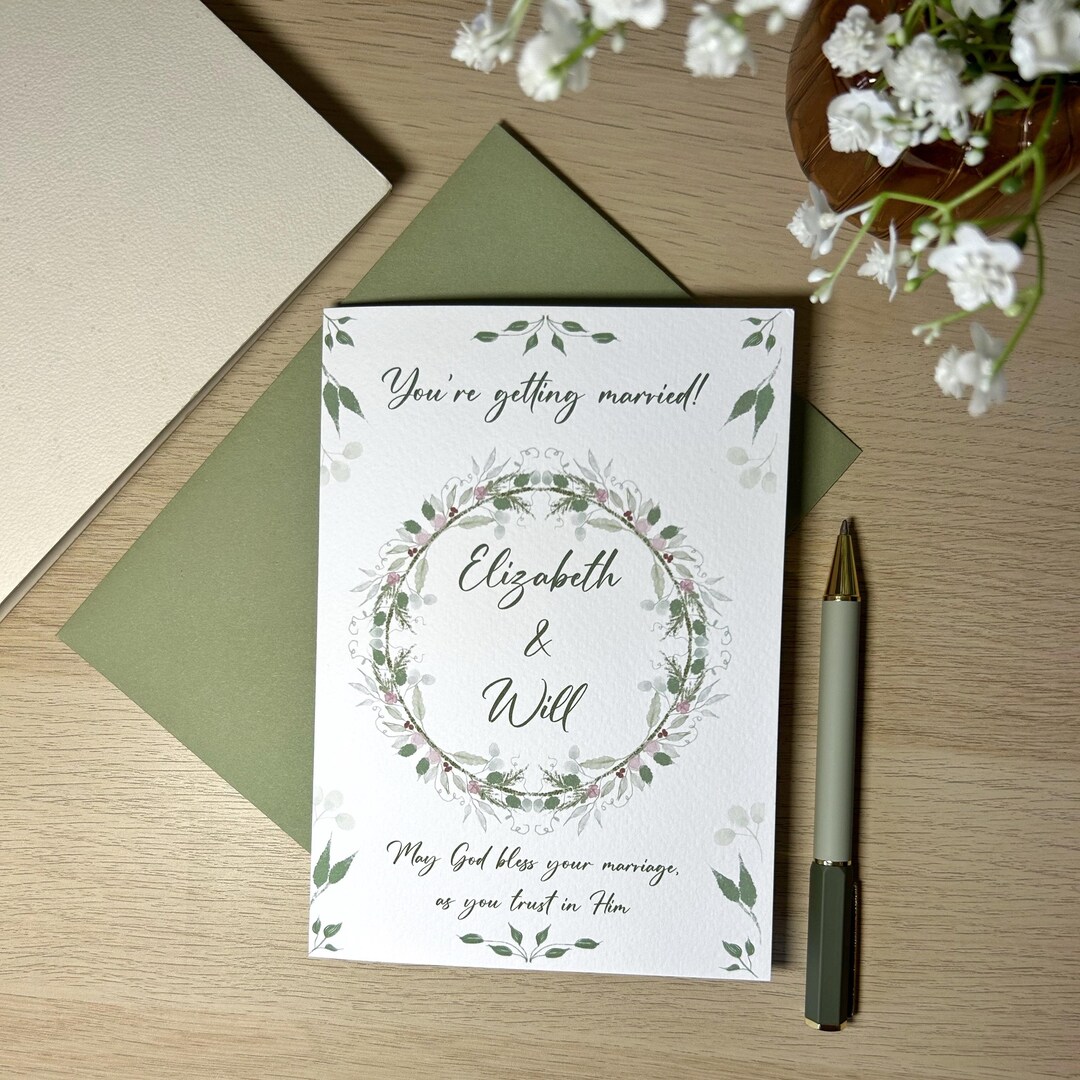 Personalised Christian Wedding Card With Floral Wreath Design - Etsy