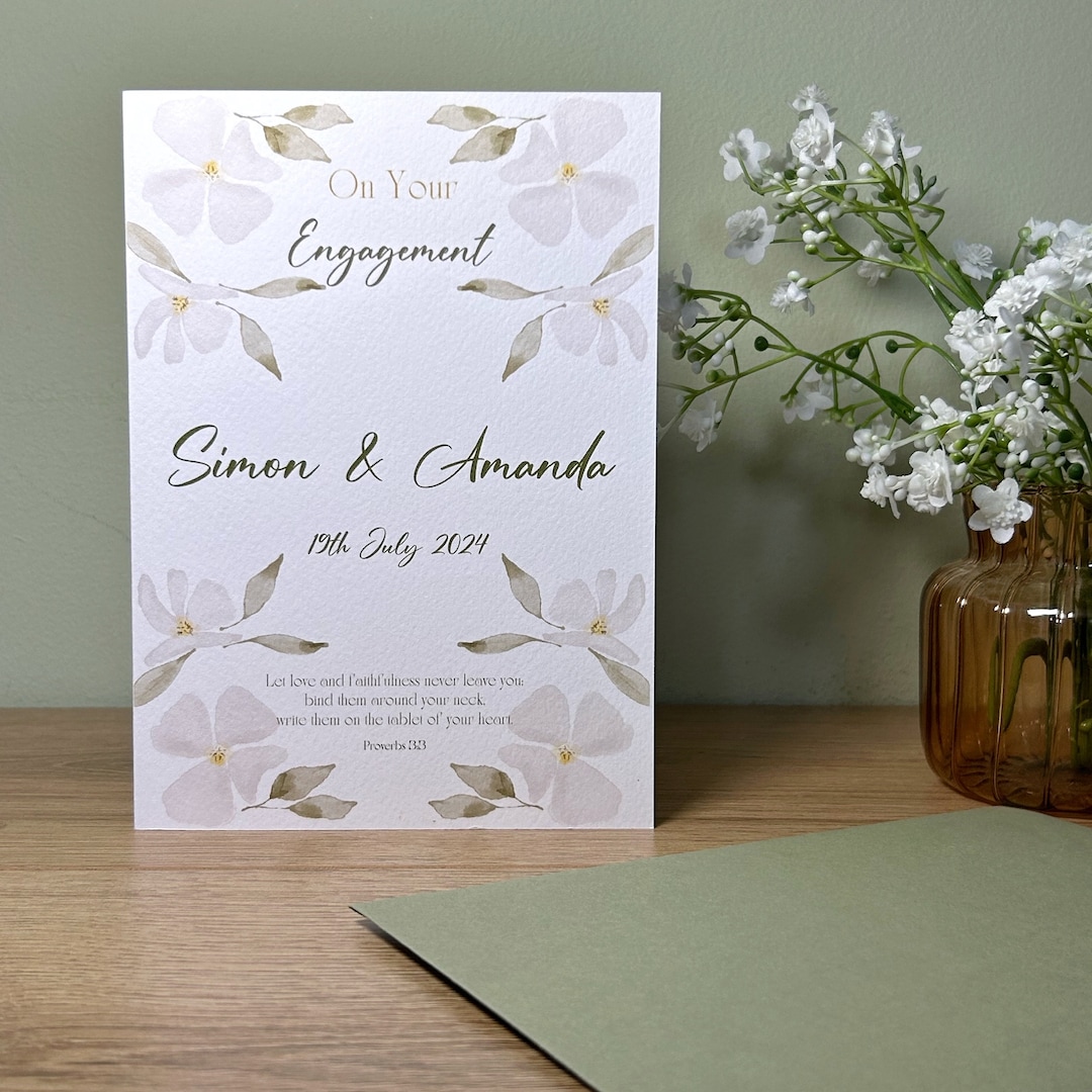 Personalised Christian Engagement Card: Floral With Bible Verse - Etsy