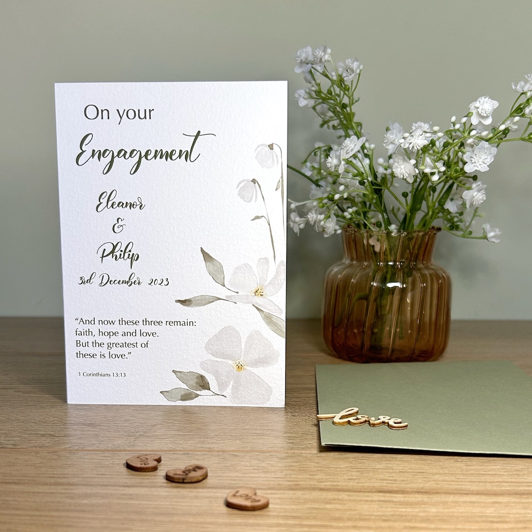 Personalised Christian Engagement Card: Bible Verse, Floral Design ...
