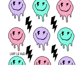 Drippy Smiley Face Bundle SVG PNG, Checkered Melted Smiley Face Cut ...