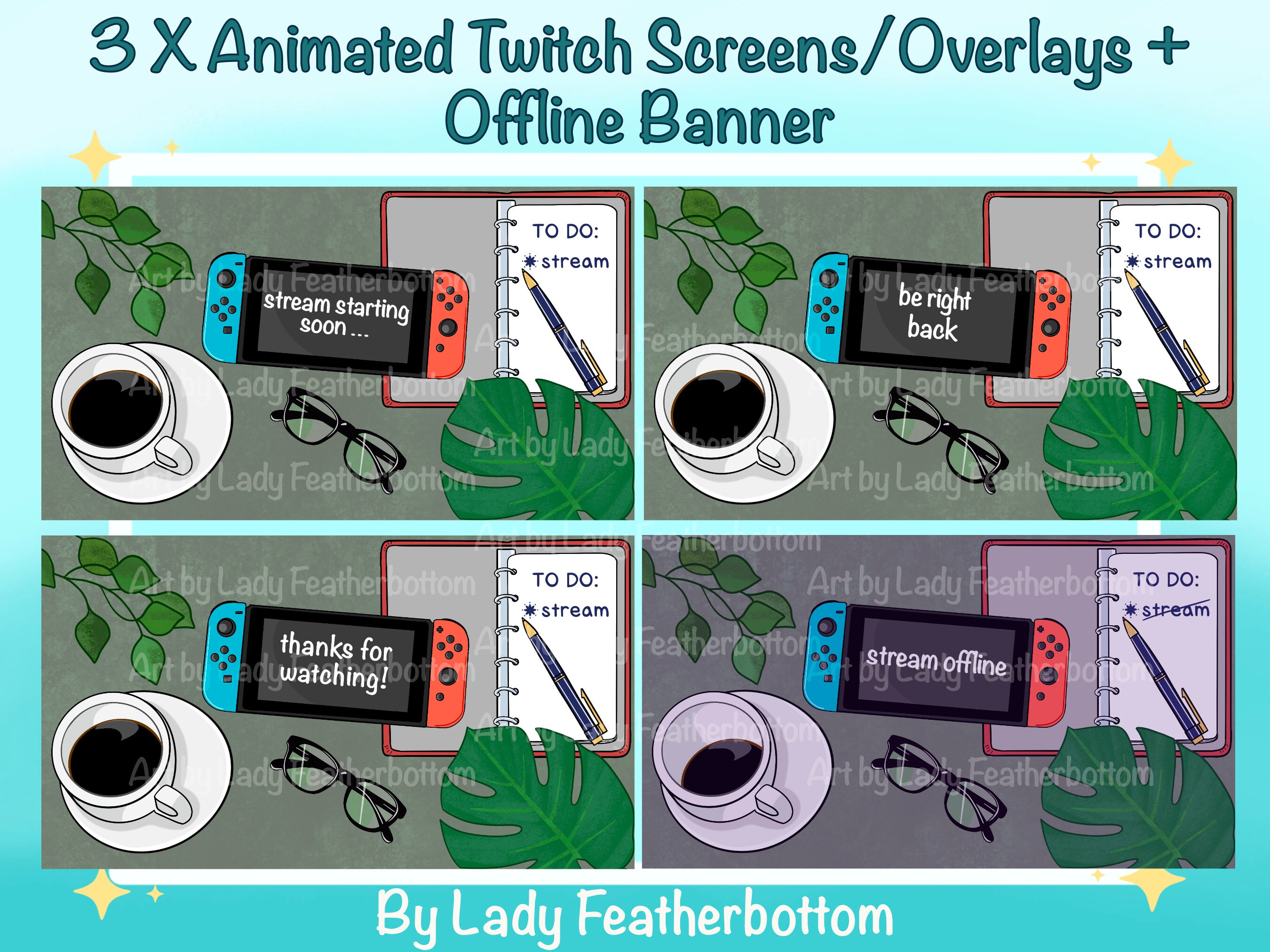 3 X Animated Twitch Screens / Overlays Plus 1 Offline Banner - Switch ...