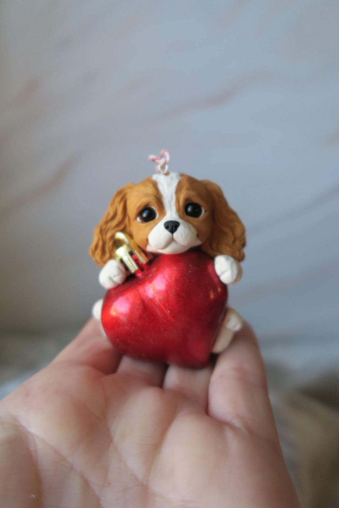 Cavalier King Charles Spaniel Heart Ornament Hand Sculpted Furever Clay ...