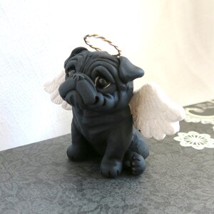 Black Pug With Angel Wings and Halo Handmade Furever Clay Resin Cast ...