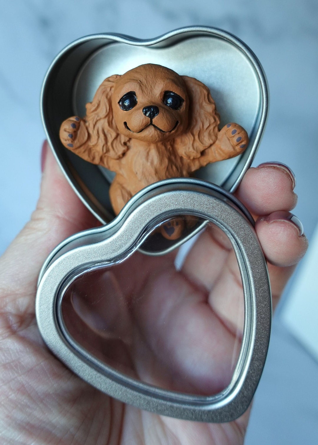 Cavalier King Charles Pocket Pup Hug in a Heart Tin Handmade Furever ...
