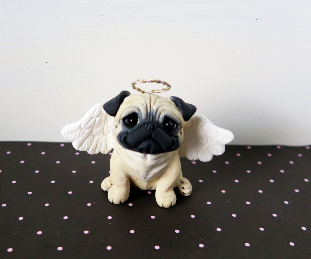 Pug With Angel Wings and Halo Handmade Furever Clay Resin Collectible ...
