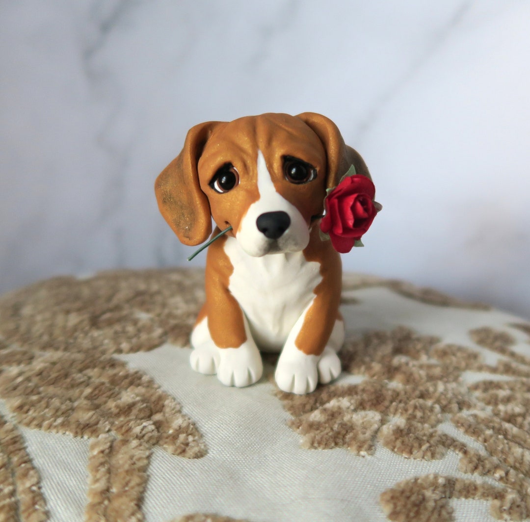Beagle With Red Rose Hand Sculpted Furever Clay Original Collectible ...