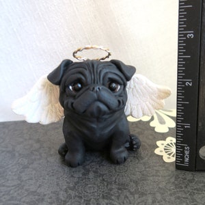 Black Pug With Angel Wings and Halo Handmade Furever Clay Resin Cast ...