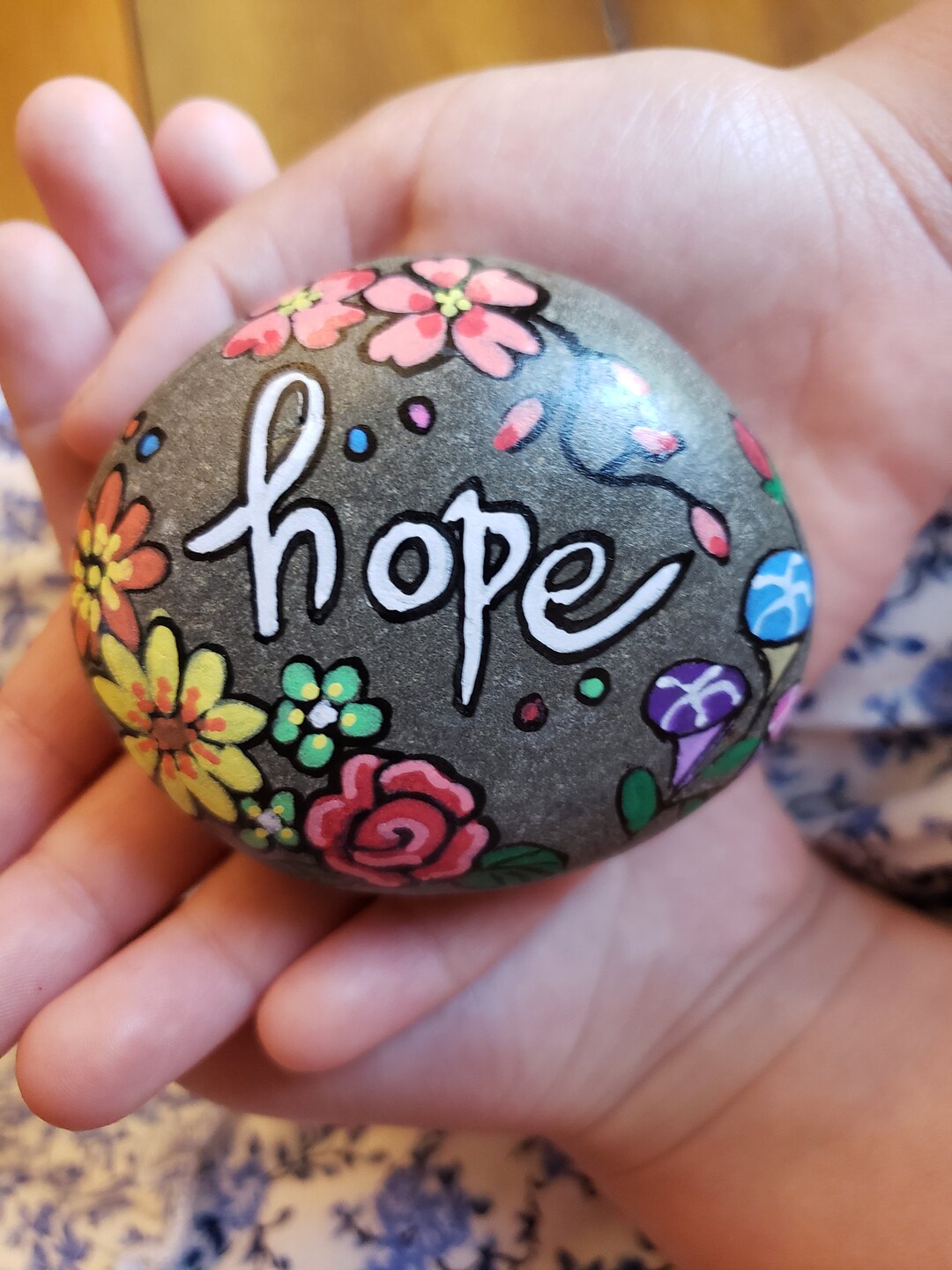 Hand Painted Stone Garden Stone Decorative Stone Floral - Etsy