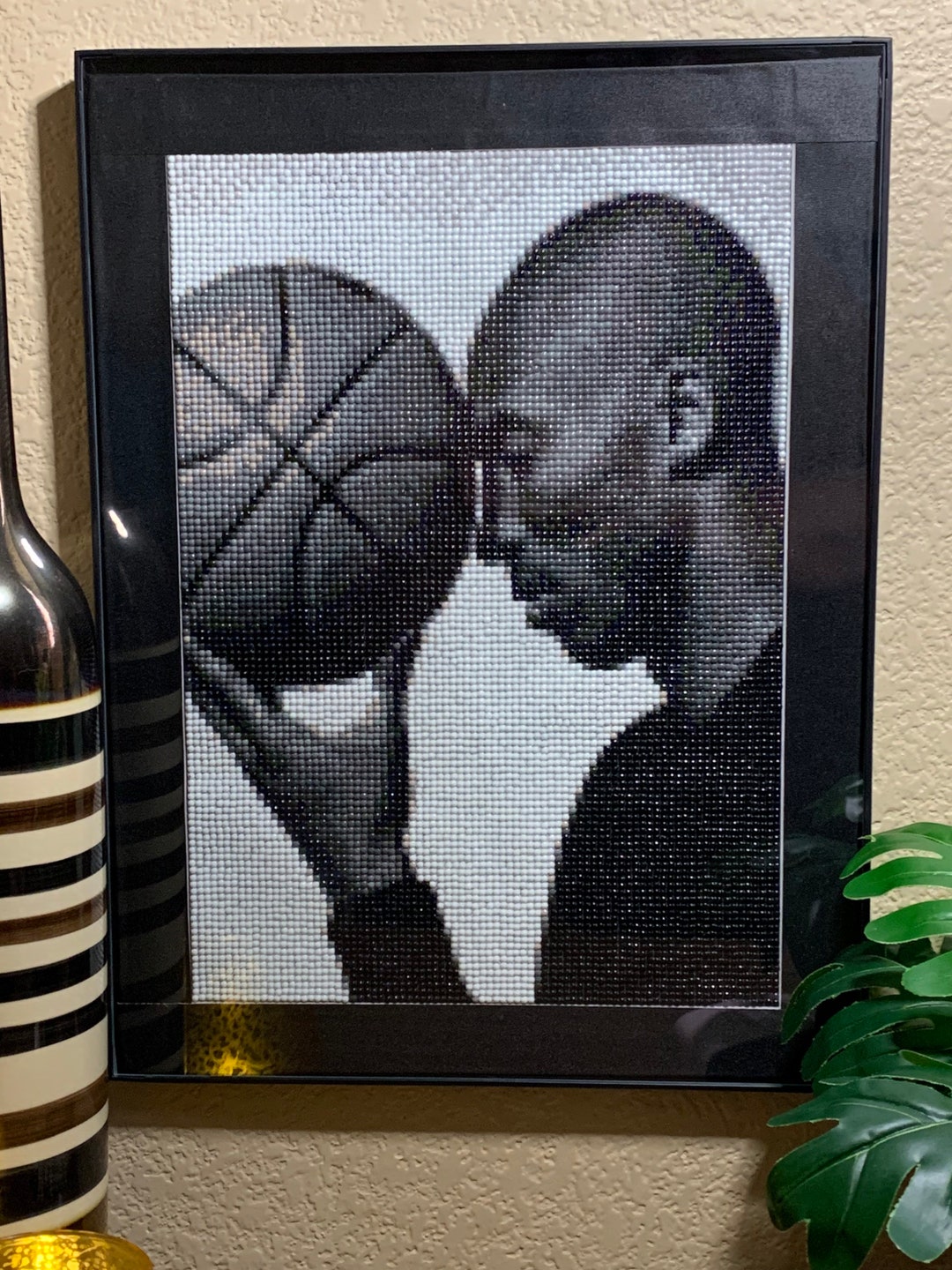 Kobe Bryant Silhouette Handmade Mosaic Bead Art Wall Hanging Framed ...