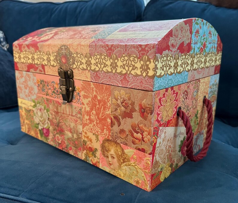 Vintage Art Nouveau Postcard Floral Design Keepsake Chest Large Storage ...