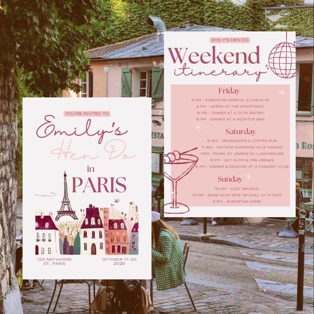 Paris Hen Do Itinerary Invitation: Editable Weekend Schedule (canva ...