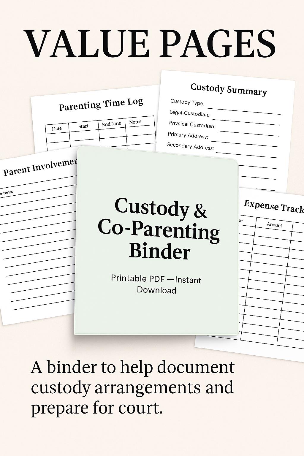 Custody & Co-parenting Binder | Family Court Planner | Visitation Log ...