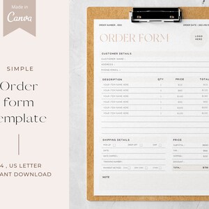 Simple Order Form Template Canva Editable Printable - Etsy