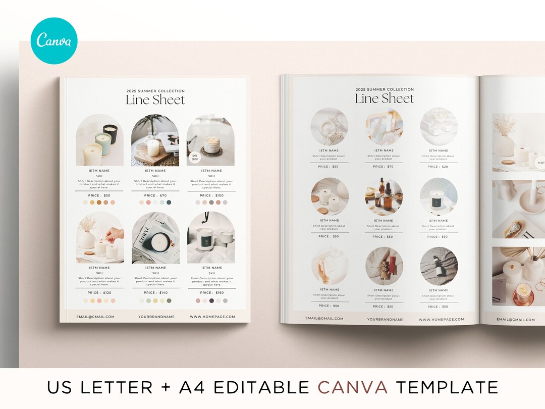Editable Line sheet Catalog template wholesale bundle Canva - Etsy Portugal