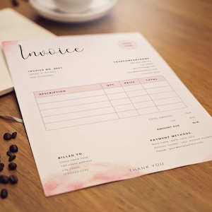 Peach Blush Pink Invoice Template Canva Editable Printable - Etsy Canada