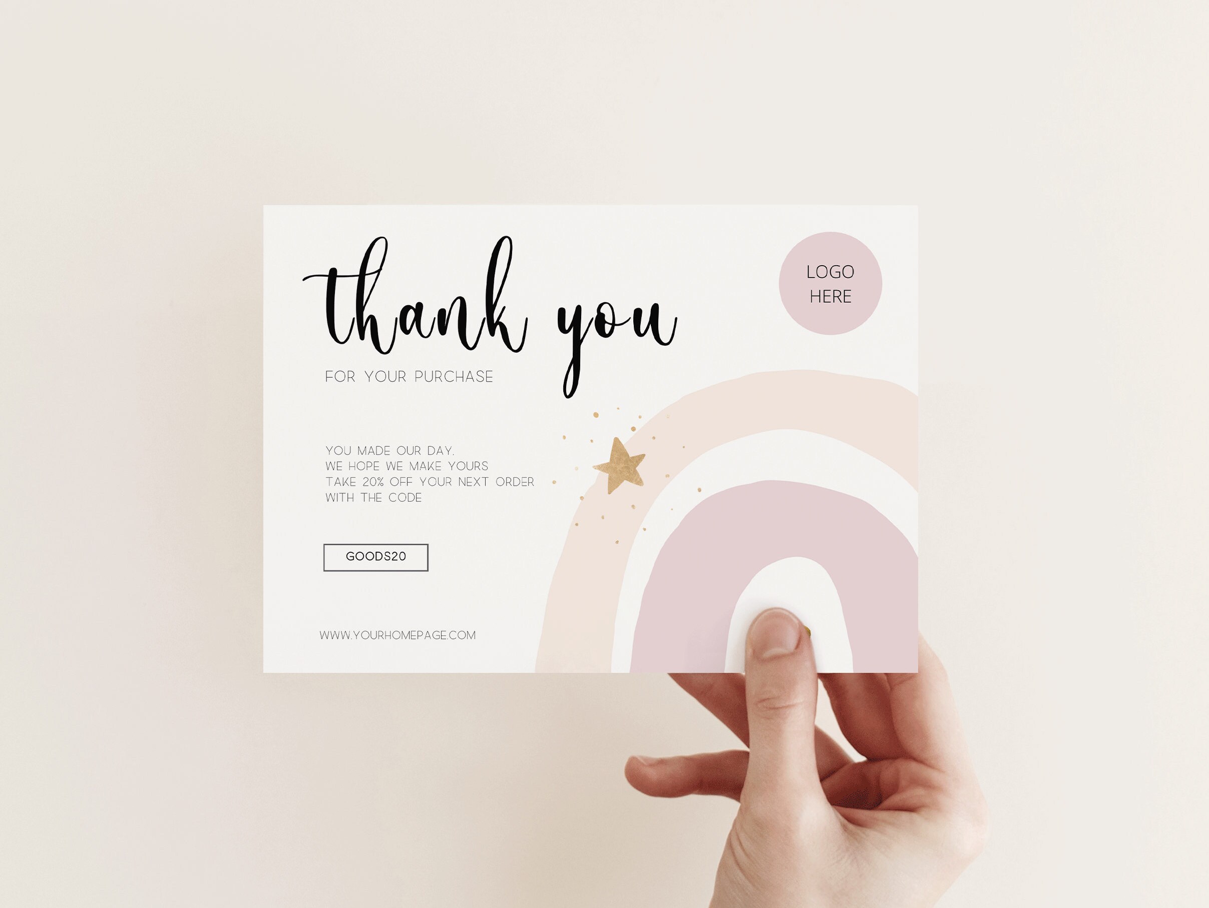 Cute Rainbow Thank You Card Business Template Canva Editable - Etsy
